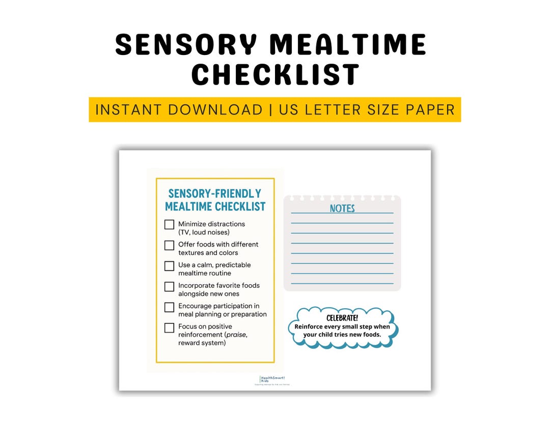 Printable Sensory Feeding Checklist, Mealtime Checklist for Sensory ...