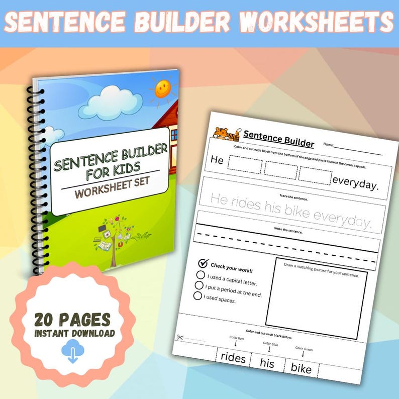 Sentence Builder Worksheets for Kids - Etsy