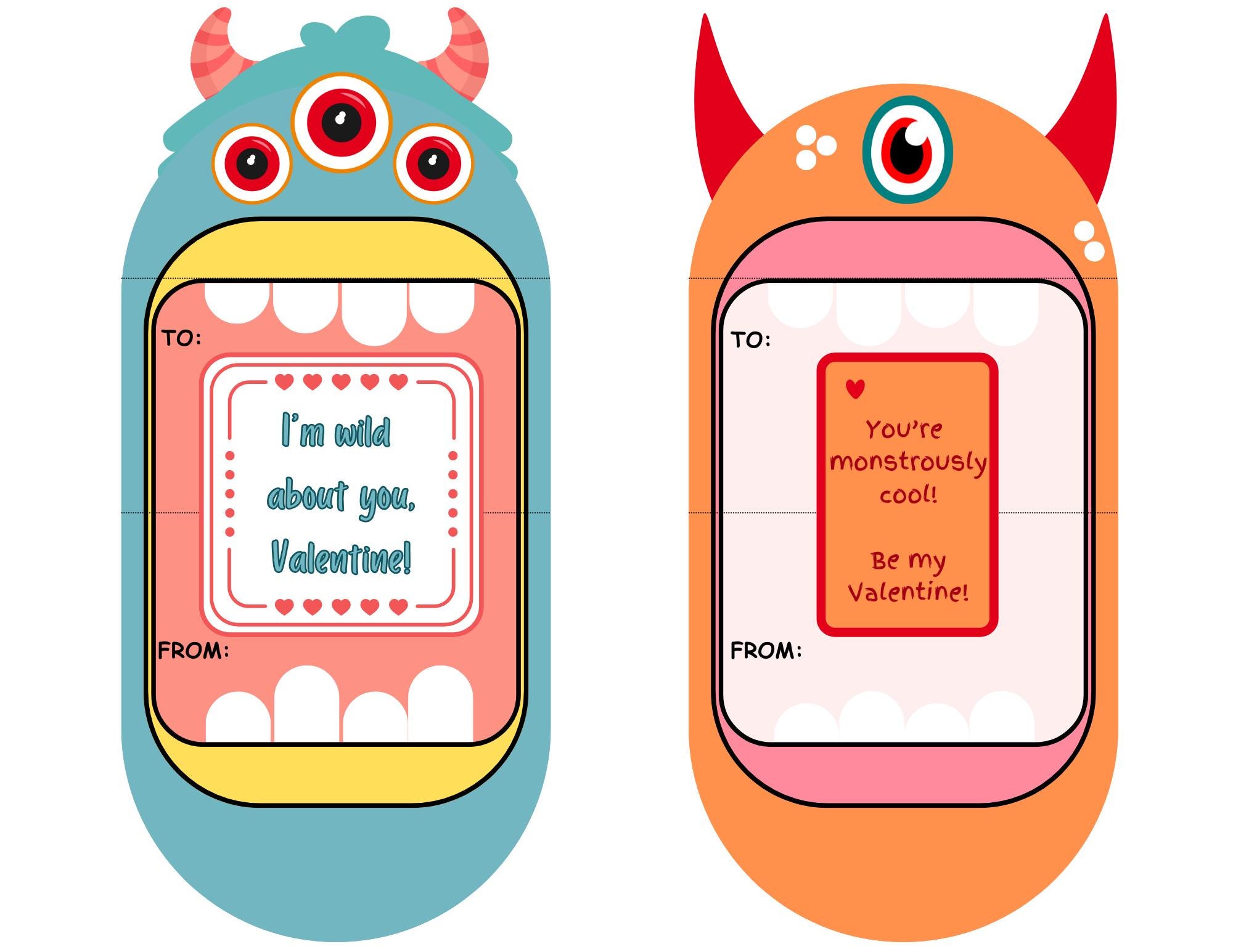 Printable Monster Valentine Cards - Etsy