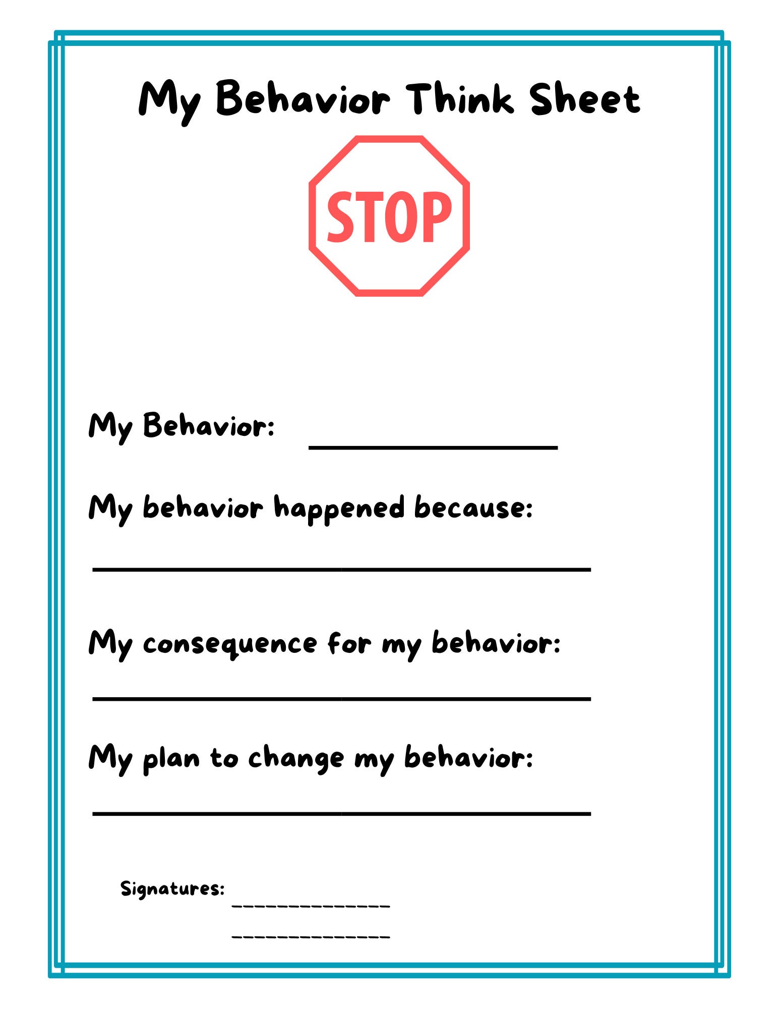 Behavior Reflection Sheet, Stop and Think Worksheet PDF, Impulse ...