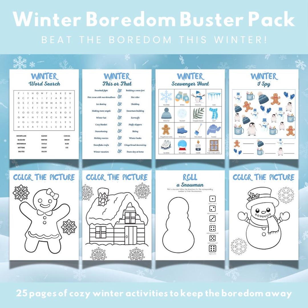 Boredom Buster Winter Worksheets Pack for Kids - Etsy