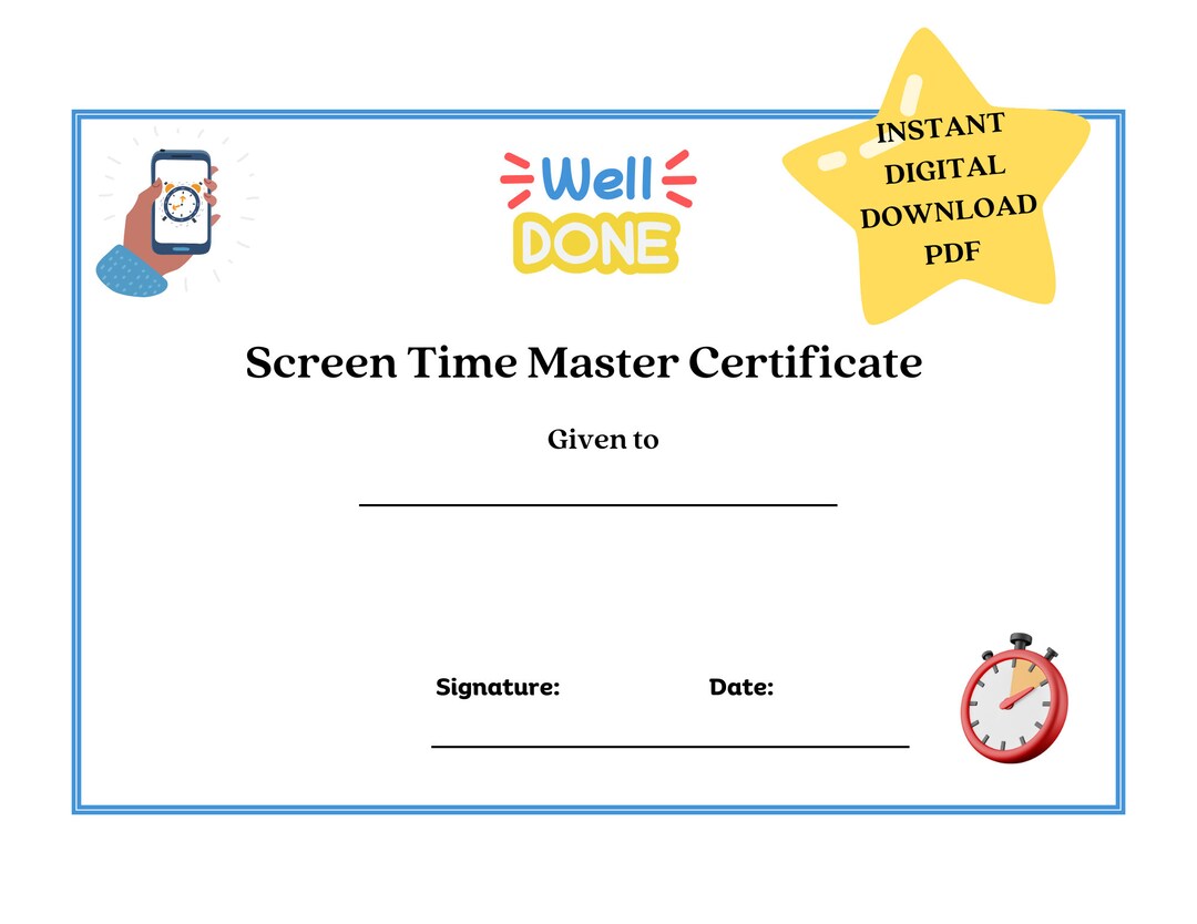 Kids Healthy Screen Time Award Certificate for Summer Screen Time ...