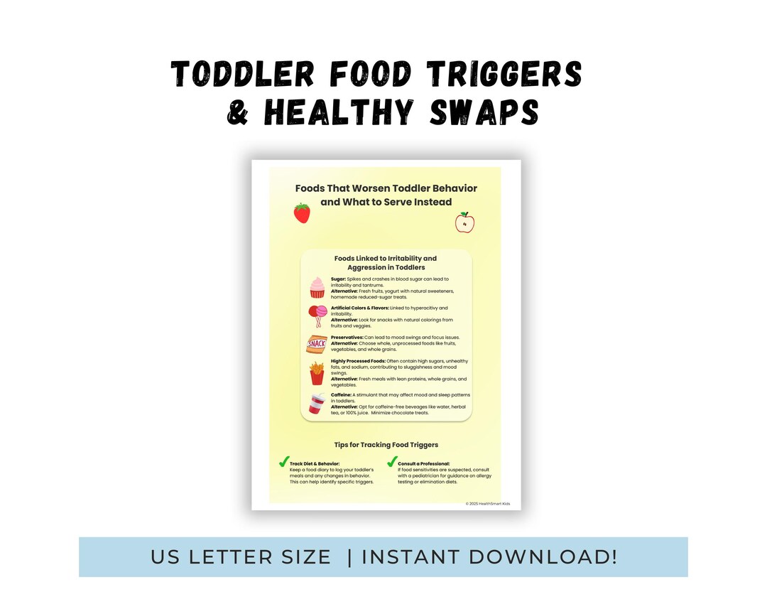 Toddler Food Triggers & Swaps Printable | Foods Linked to Behavior ...