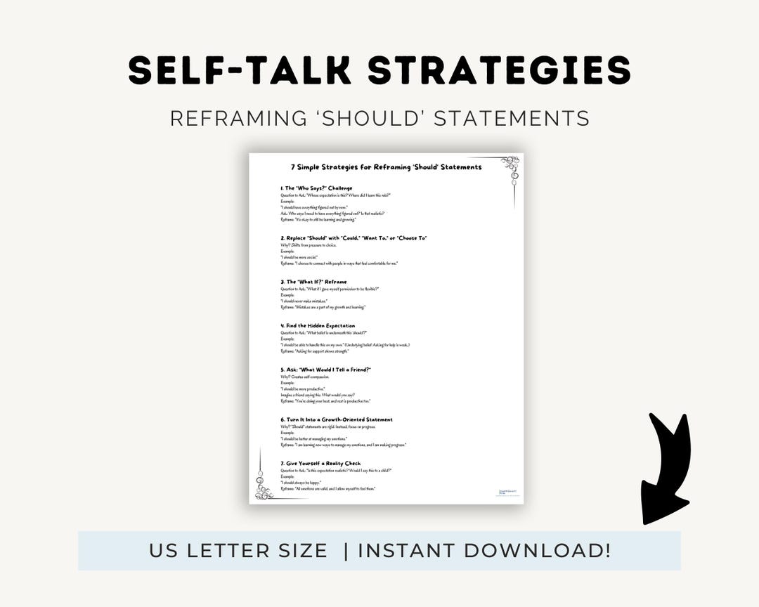 Self-talk Worksheet for Reframing 'should' Statements Older Kids and ...