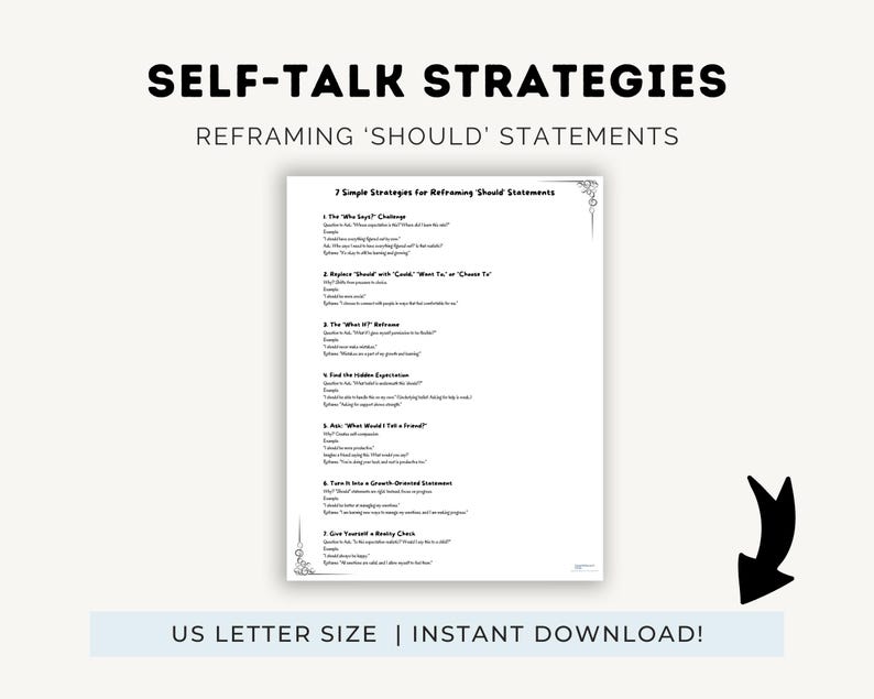 Self-talk Worksheet for Reframing 'should' Statements Older Kids and ...