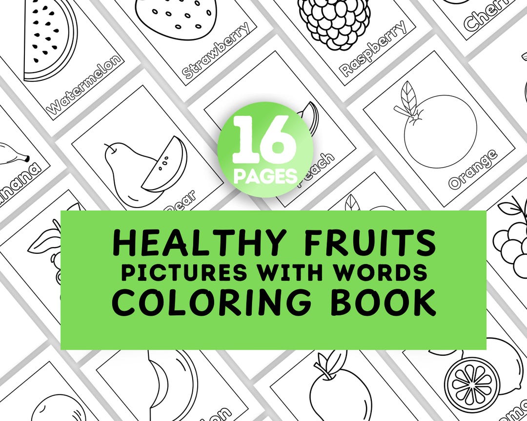 Printable Fruits Coloring Book With Fruit Pictures and Words - Etsy