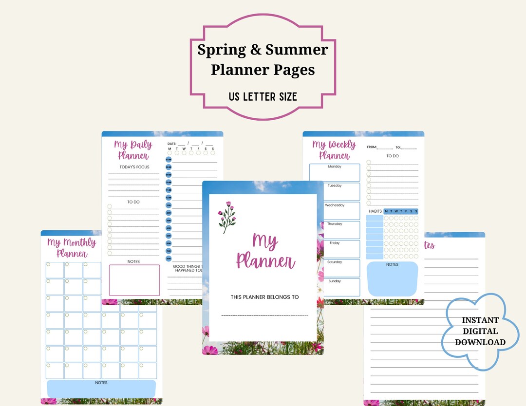 Spring & Summer Theme Undated Printable Planner Pages Bundle - Etsy