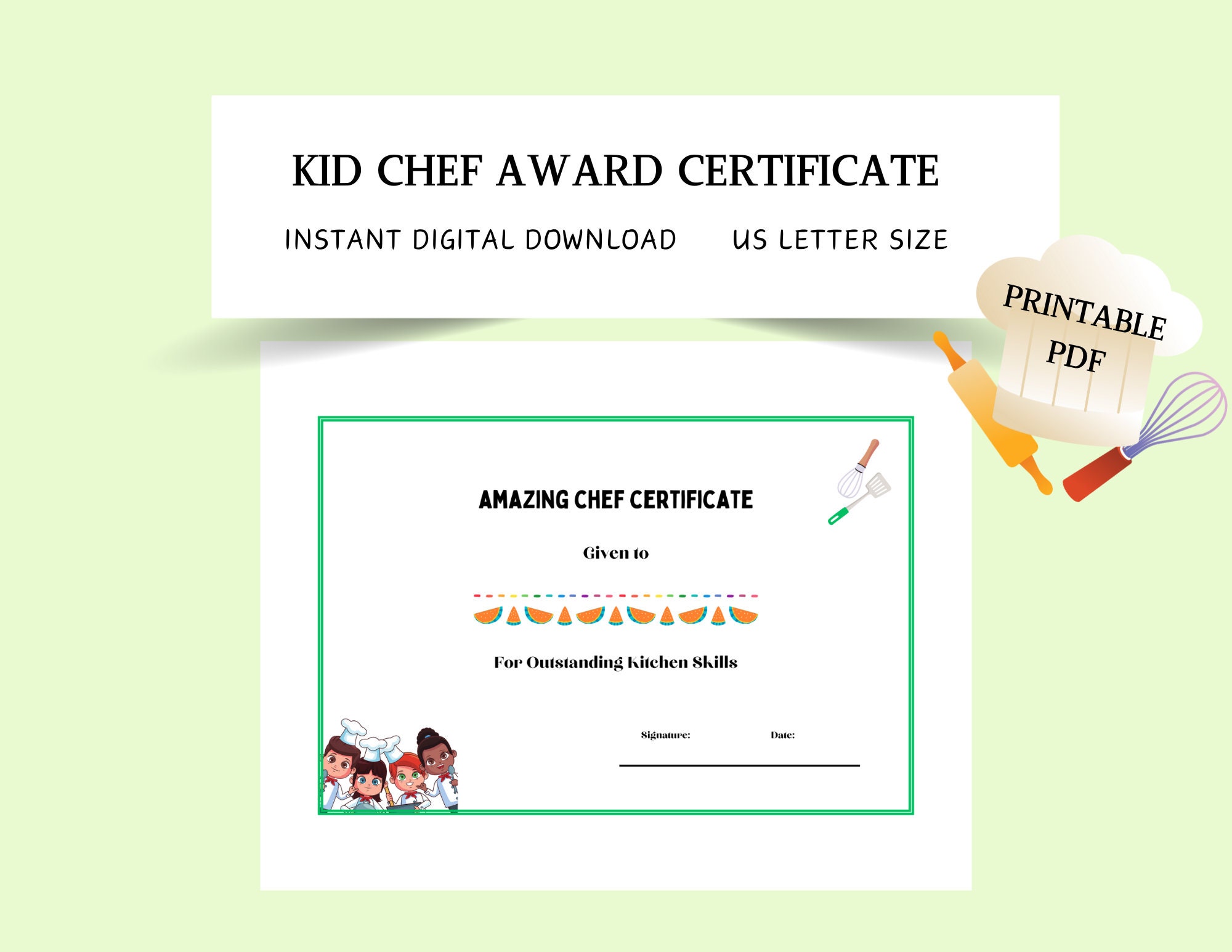 Kid Chef Cooking Certificate Printable Award - Etsy