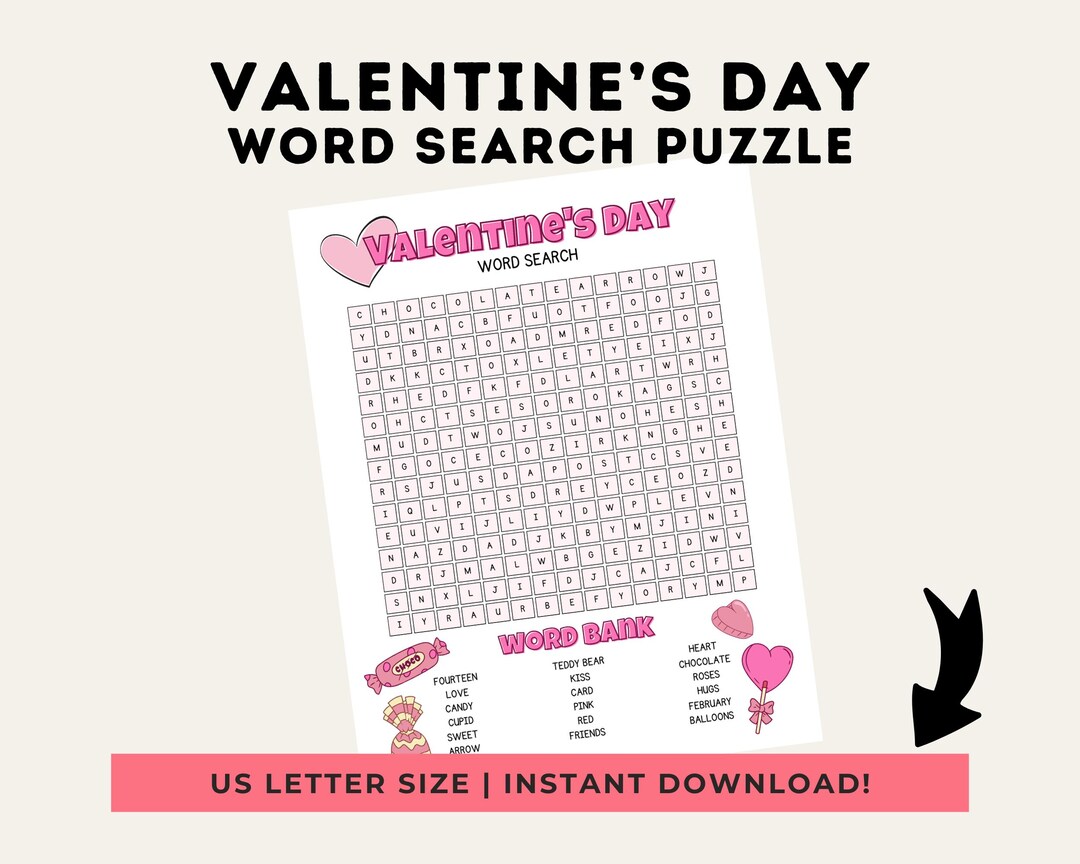 Valentine's Day Word Search Puzzle - Etsy