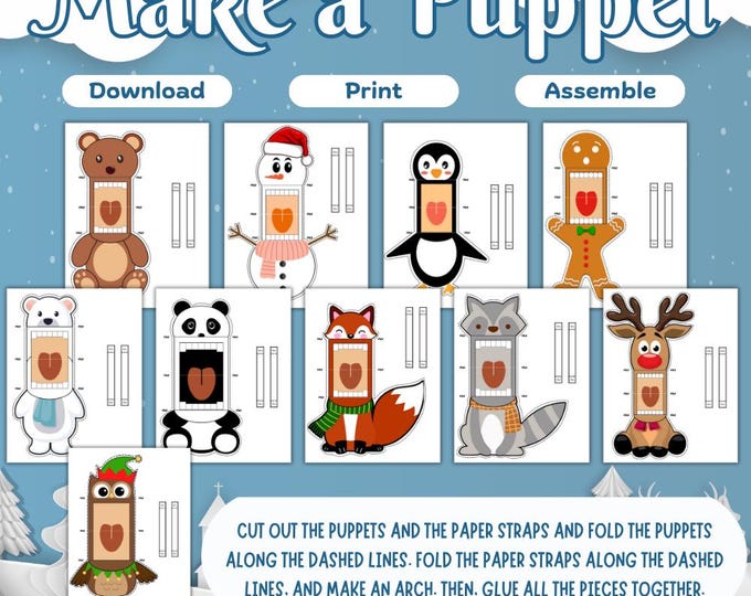 Polar Animal Puppets, Craft Stick Printable Puppets, Kids Winter ...