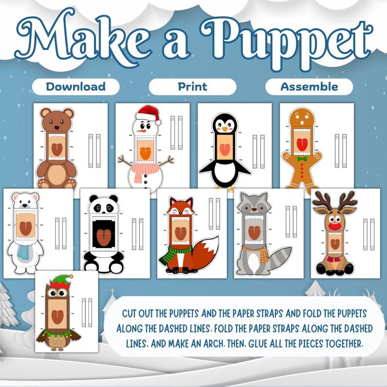 Printable Winter Hand Puppets for Kids - Etsy Australia