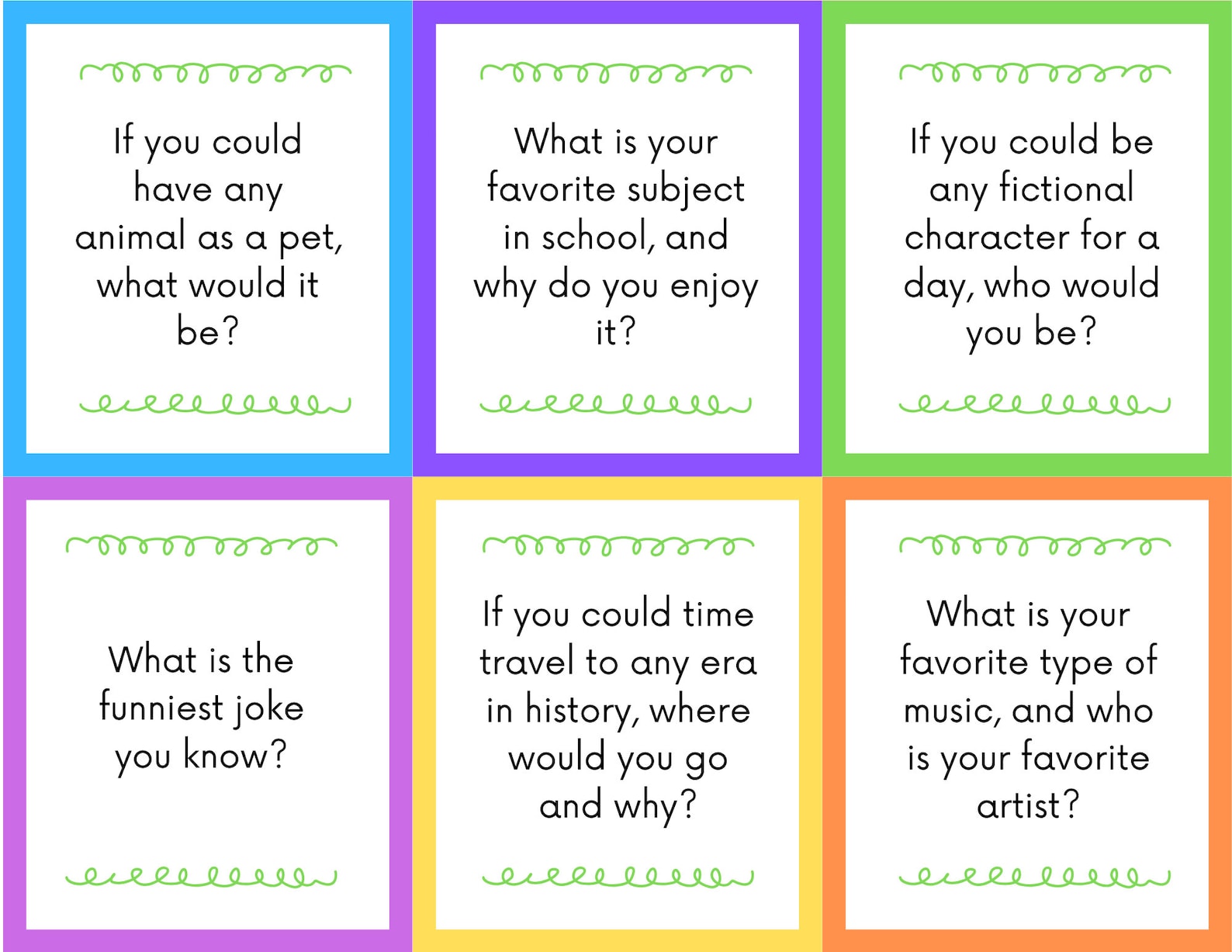 Kids' Conversation Starters - Prompts to Get Kids Talking - Etsy