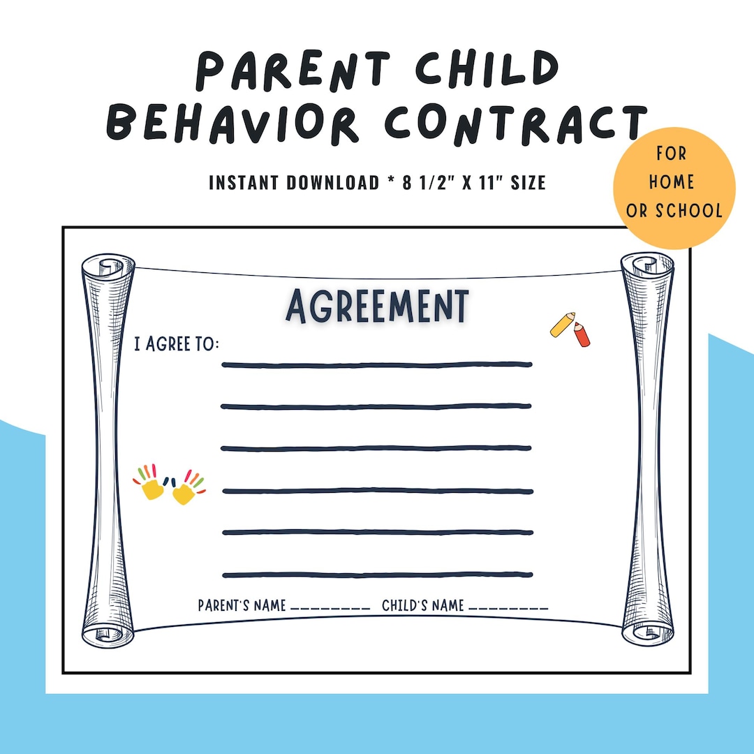 Parent Child Behavior Contract for Home and School Behavior Agreement ...