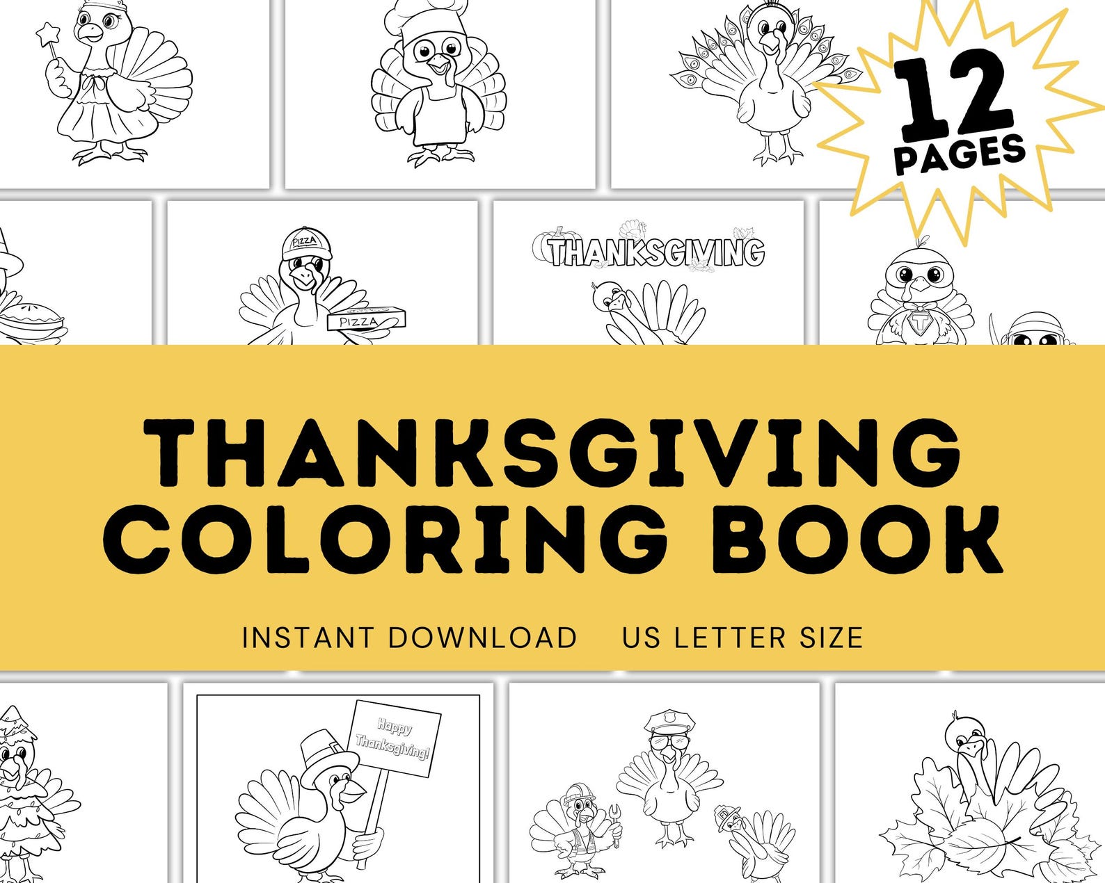 Printable Thanksgiving Coloring Book - Silly Turkey Coloring Fun - Etsy