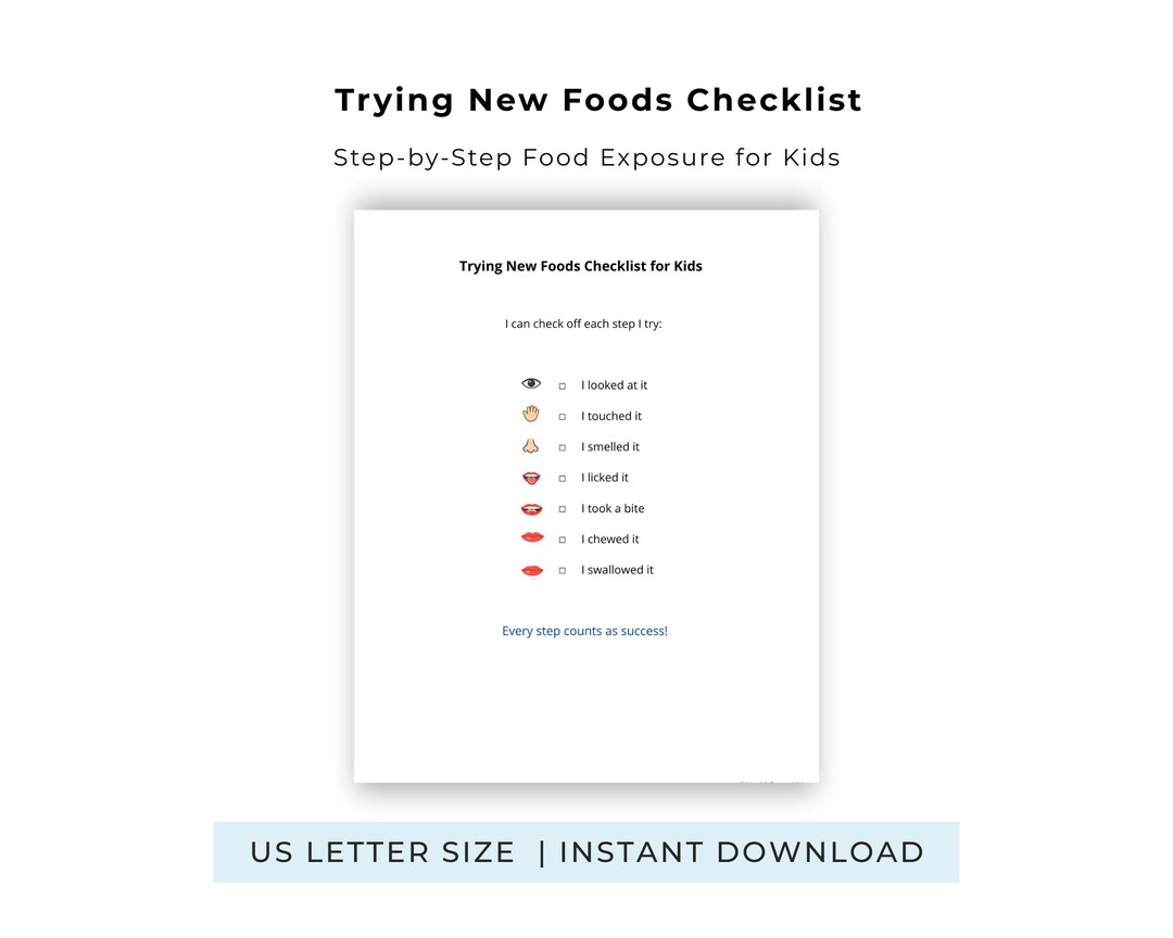 Trying New Foods Checklist for Kids Picky Eater Food Exposure Steps ...