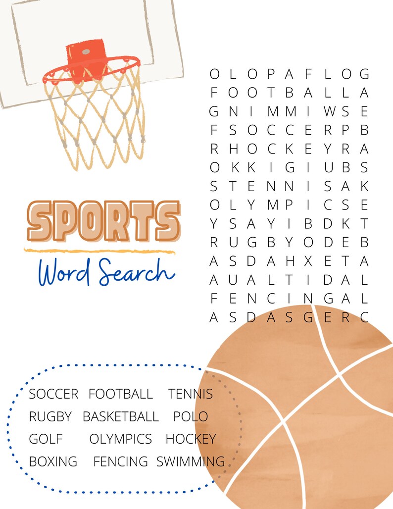 Printable Sports Activity Sheets for Kids - Etsy