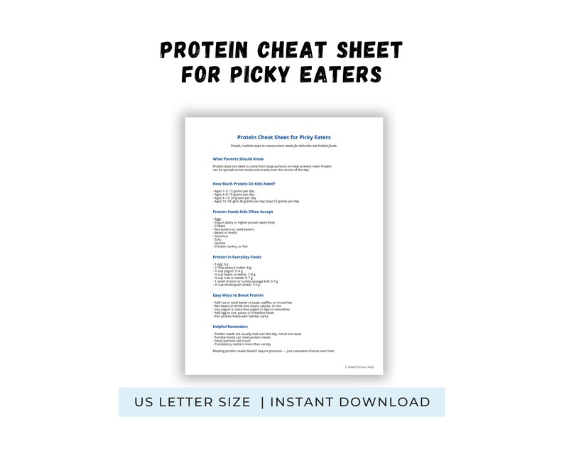 Protein Cheat Sheet for Picky Eaters Kids Nutrition Printable - Etsy