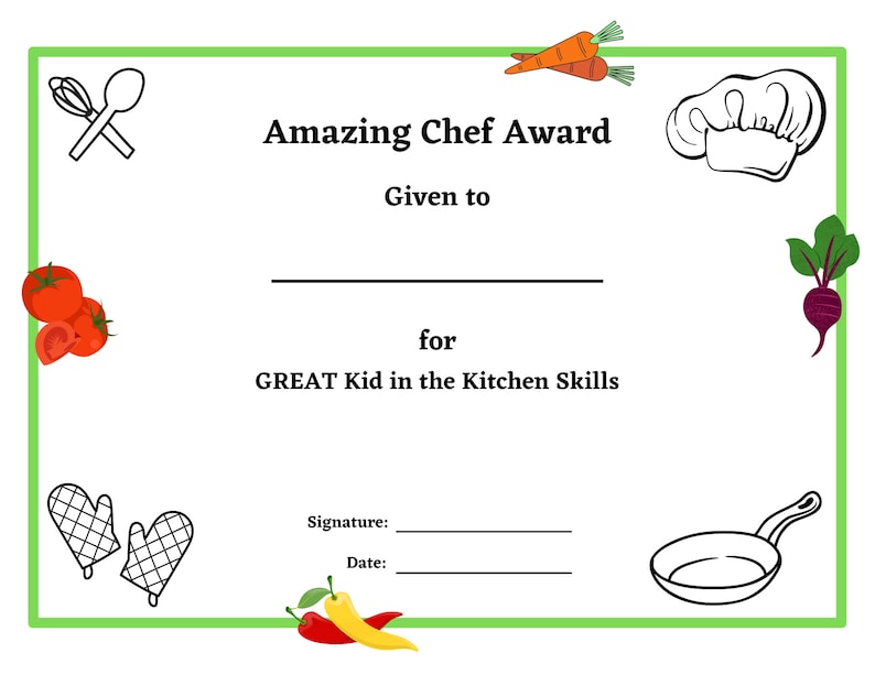 Kids Cooking Award Certificate: Chef Printable Set (PDF) - Etsy