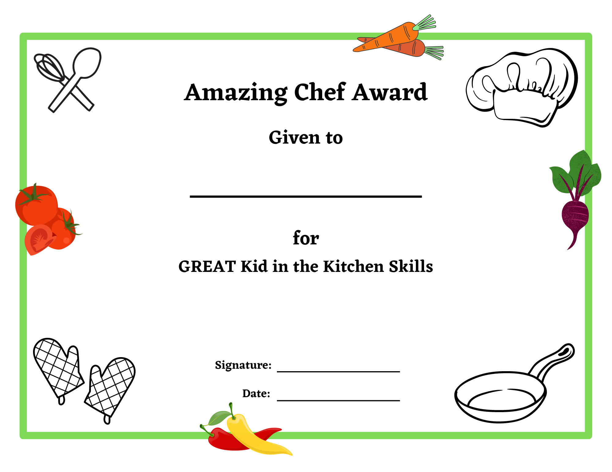 Kid Cooking Certificate, 1st Place Cooking Award, Top Chef Certificate ...