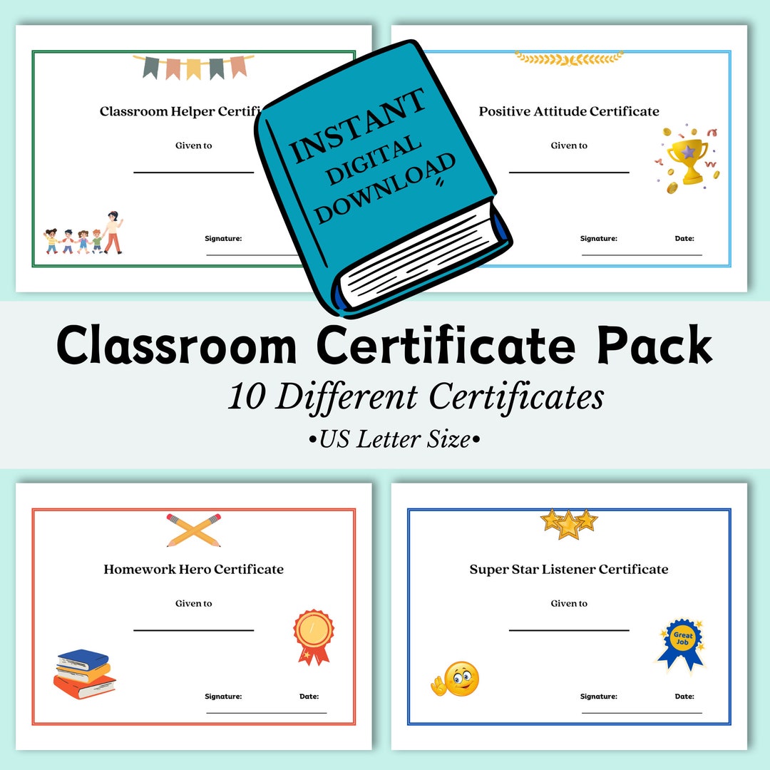 Classroom Certificates Pack for Kids Bundle of 10 Different Certificate ...