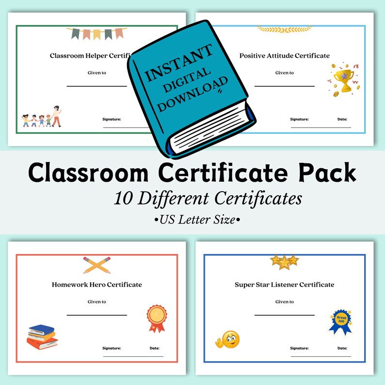 Classroom Learning Certificates Pack for Kids Certificate Awards for ...