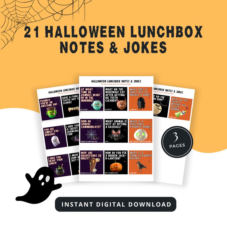 Halloween Lunchbox Notes and Jokes for Kids Funny Halloween Lunch ...