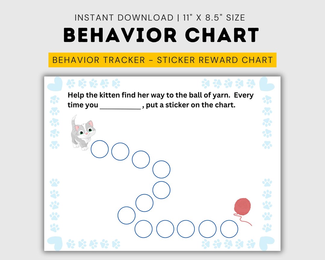 Printable Behavior Chart for Kids Behavior Tracker With Kitten Theme - Etsy