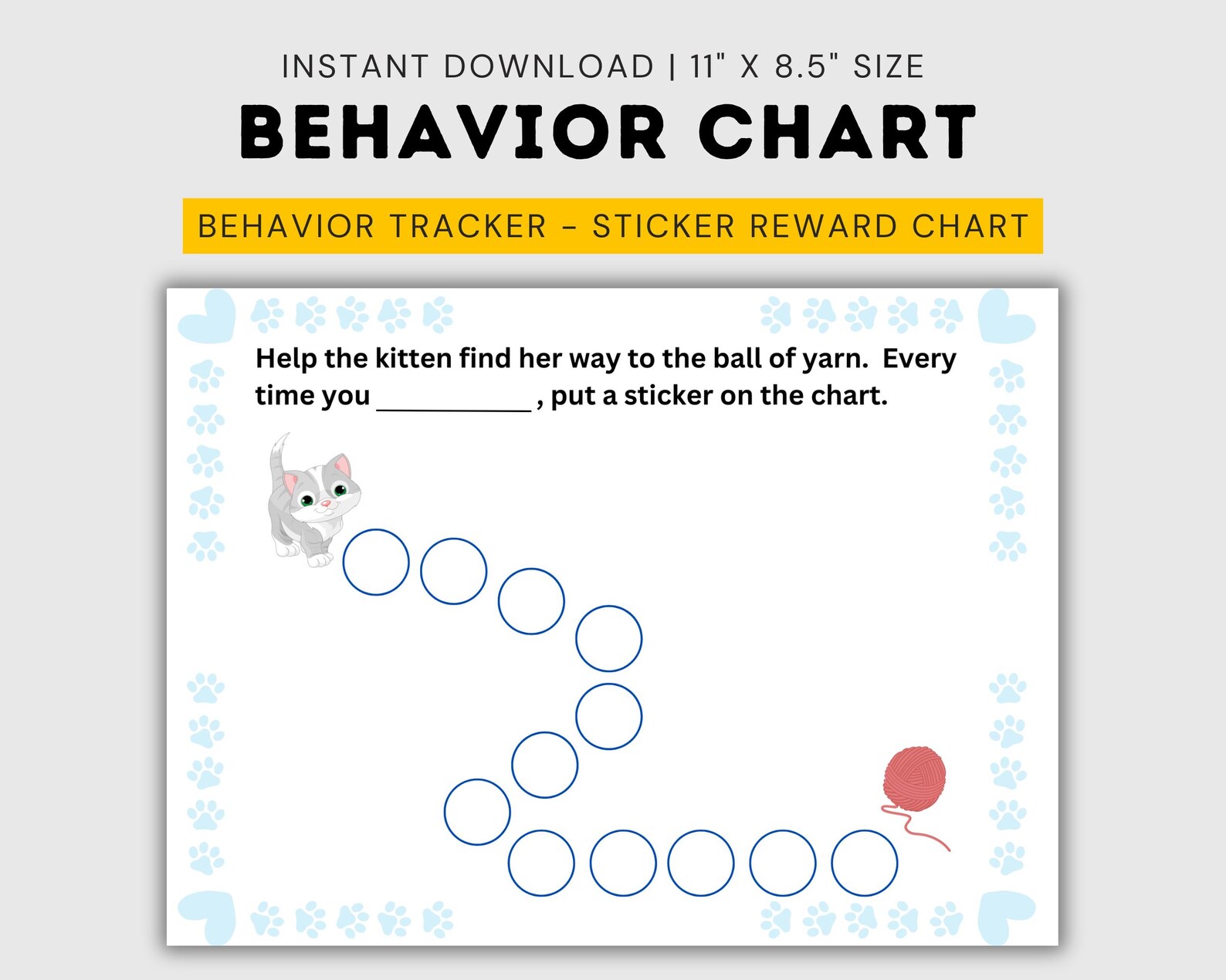 Printable Behavior Chart for Kids Behavior Tracker With Kitten Theme - Etsy