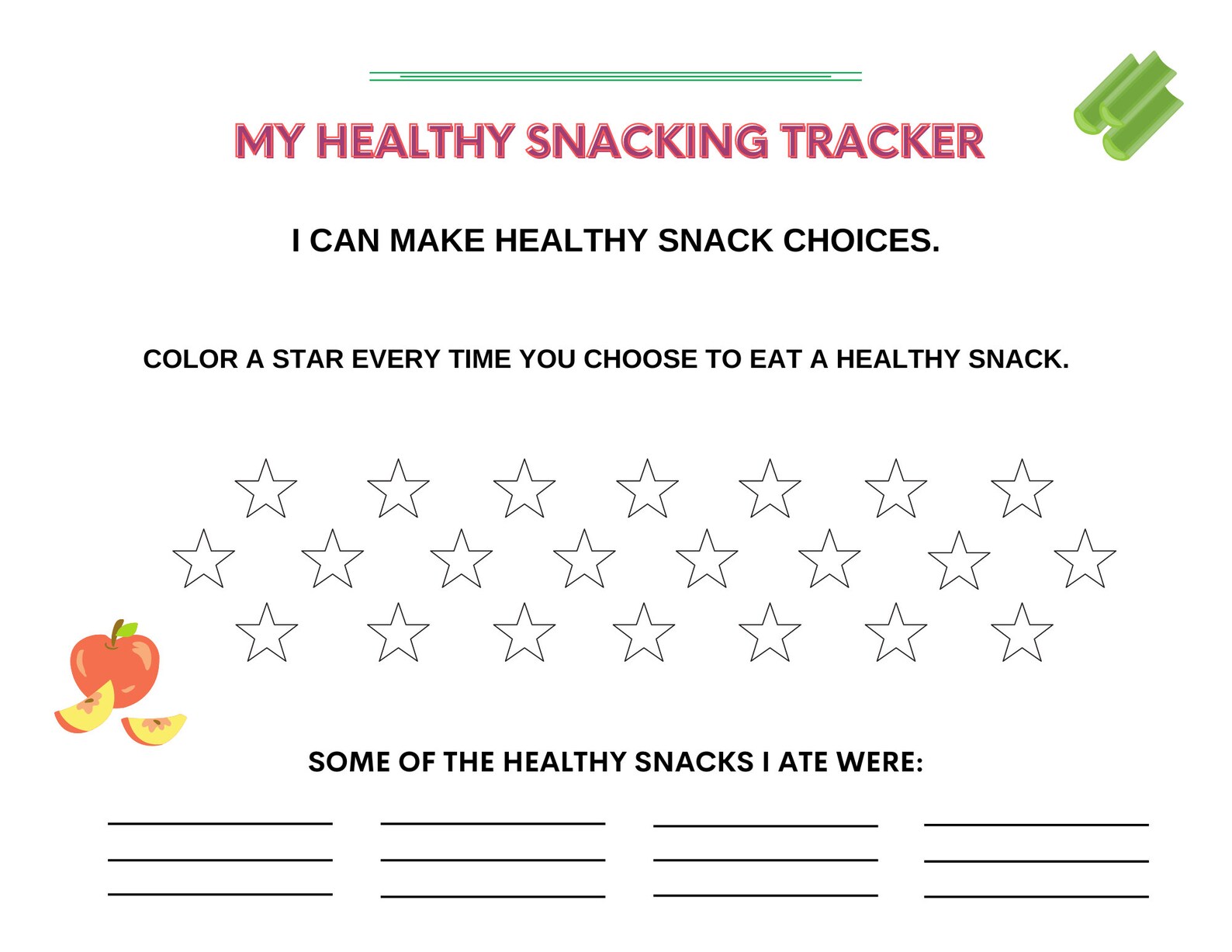 Healthy Snack Tracker for Kids | Picky Eater Reward Chart | Healthy ...