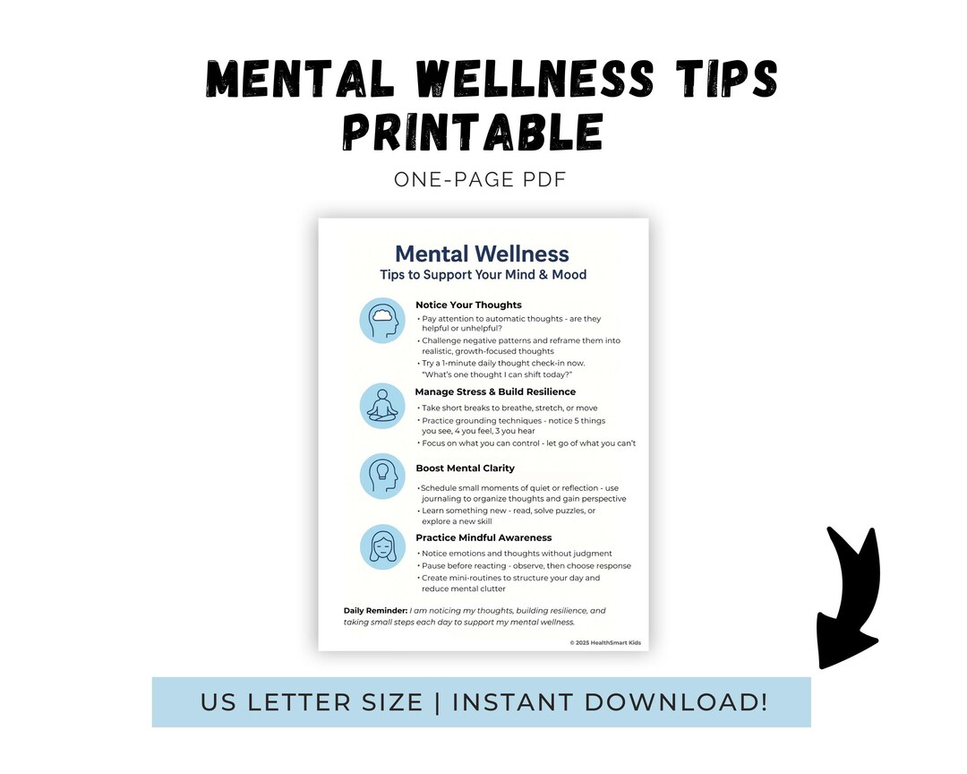 Mental Wellness Tips Handout | Printable for Teens & Adults - Etsy