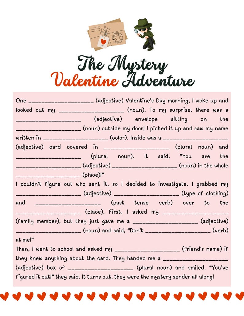 Valentine's Day Mad Libs Mystery Letter Printable Activity - Etsy