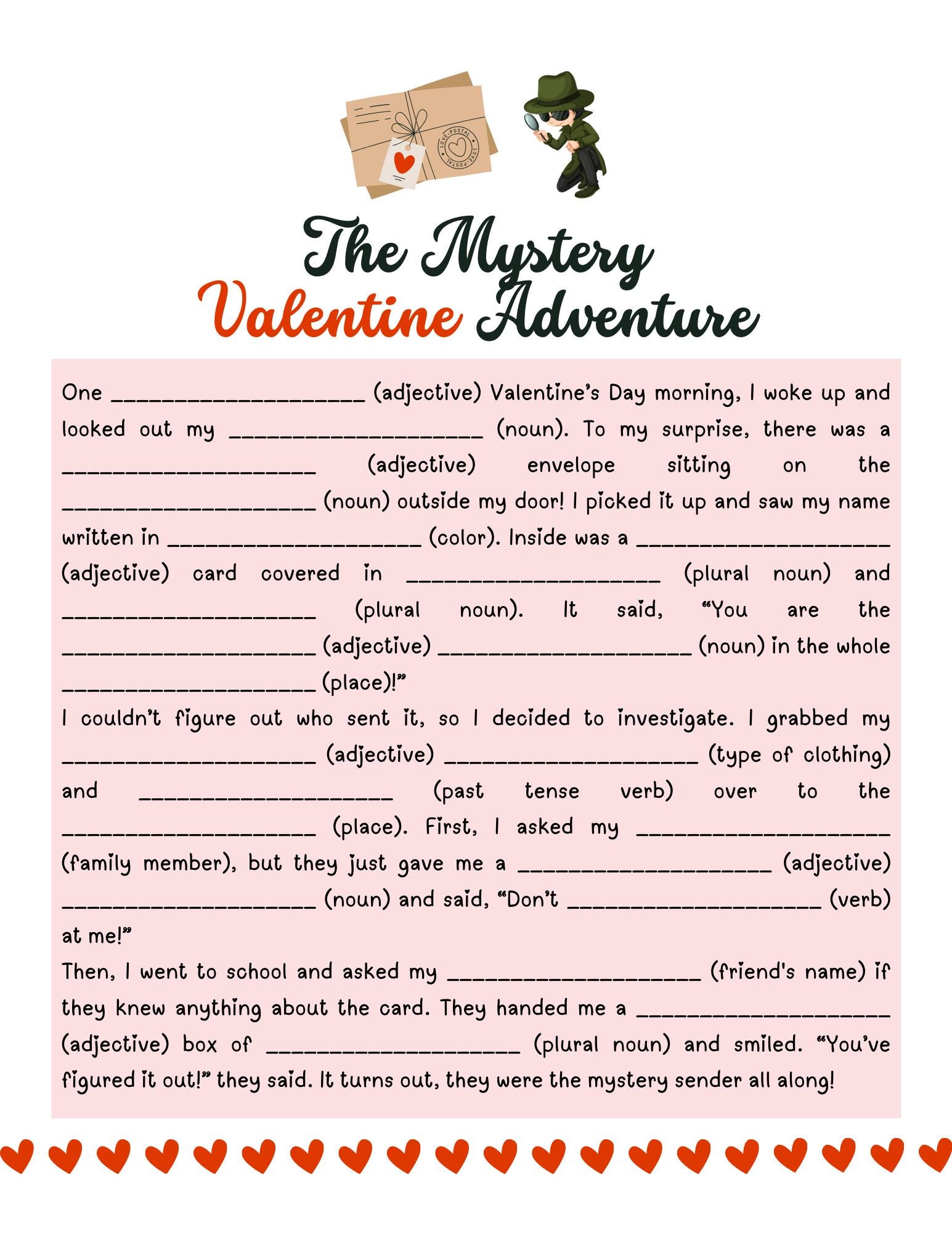 Valentine's Day Mad Libs Mystery Letter Printable Activity - Etsy