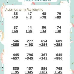 Unicorn Math Addition and Subtraction Worksheets With and Without ...