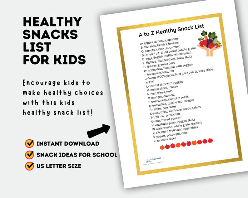 Printable Healthy Snacks List for Kids - Etsy