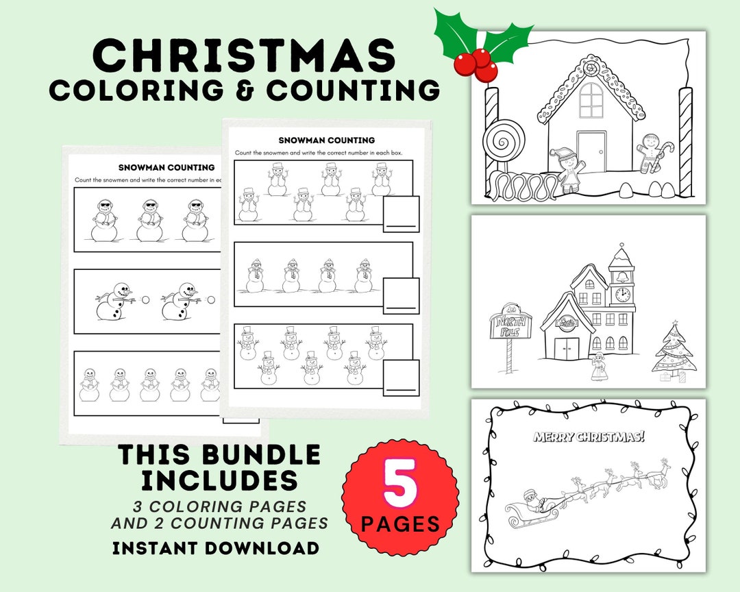 Christmas Coloring and Counting Pages Bundle - Etsy