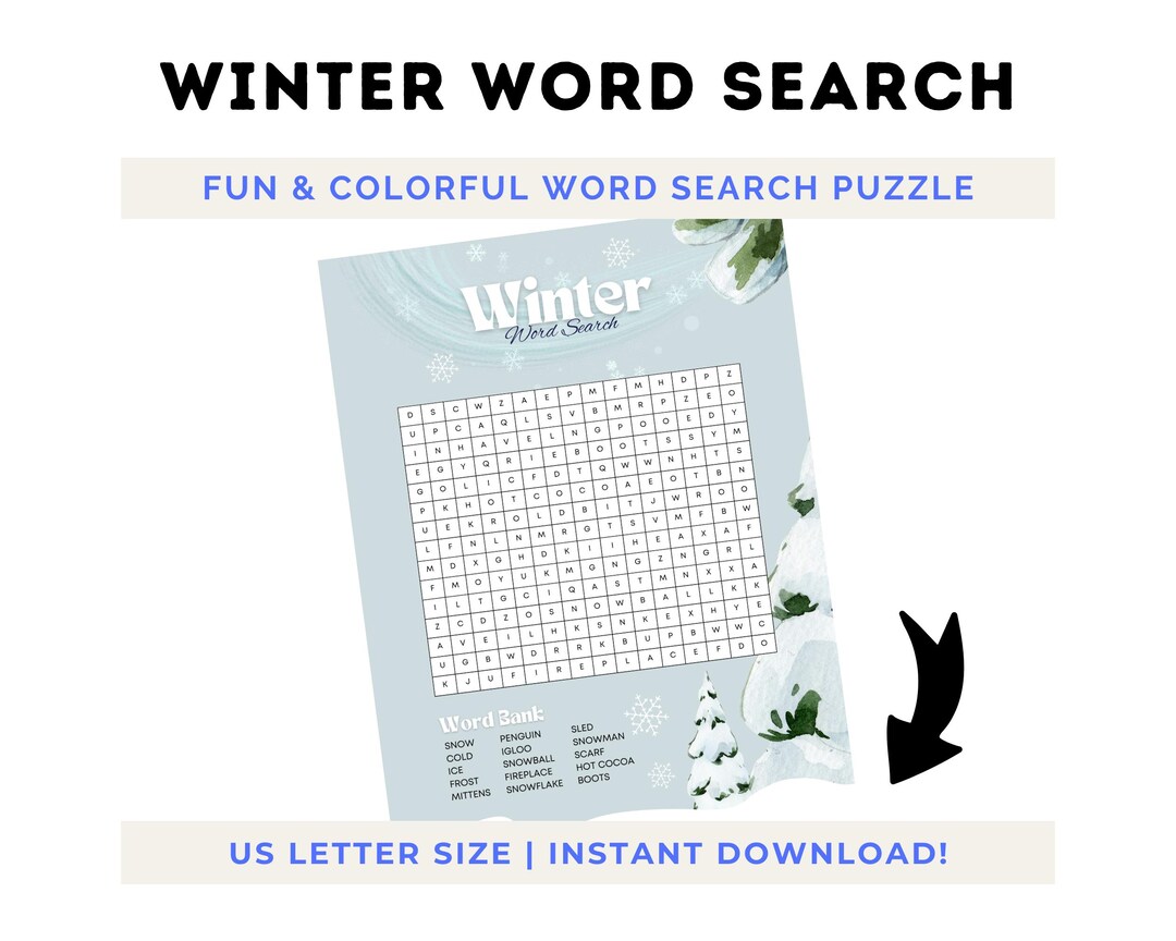 Printable Winter Word Search Puzzle - Etsy