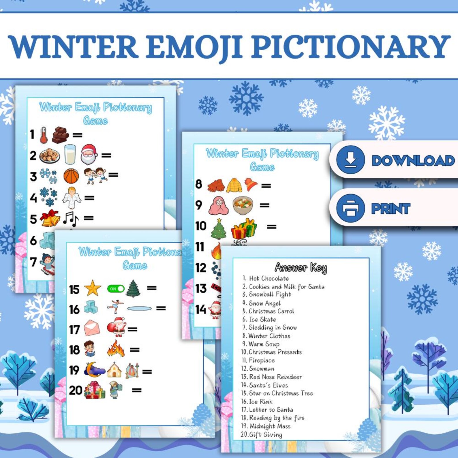 Winter Emoji Pictionary Game - Etsy