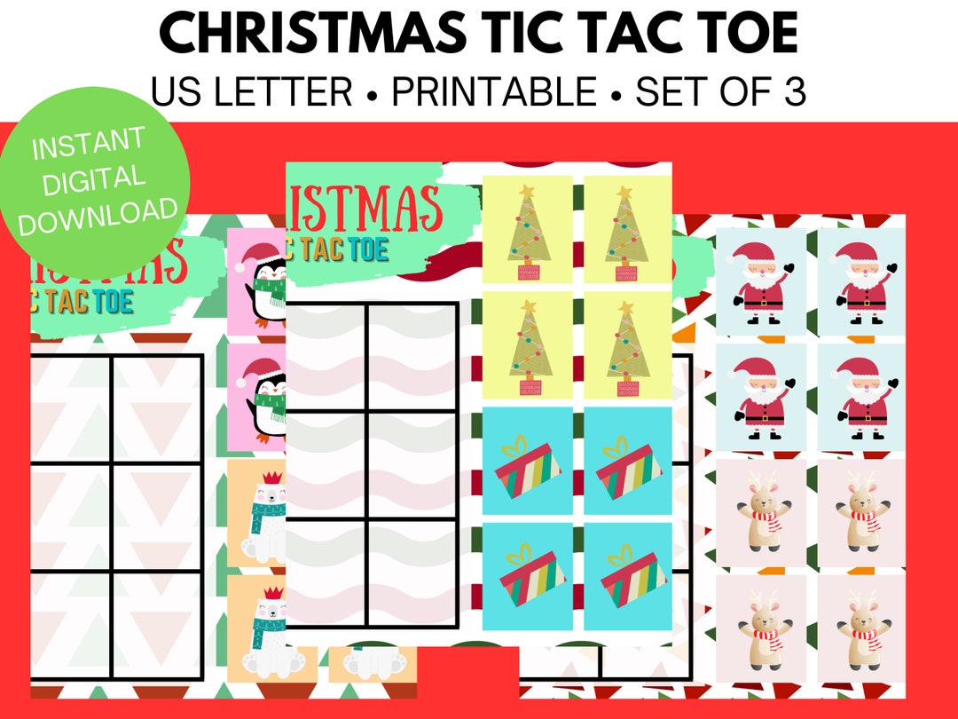Christmas Tic Tac Toe Worksheet Game for Kids - Set of 3 - Etsy