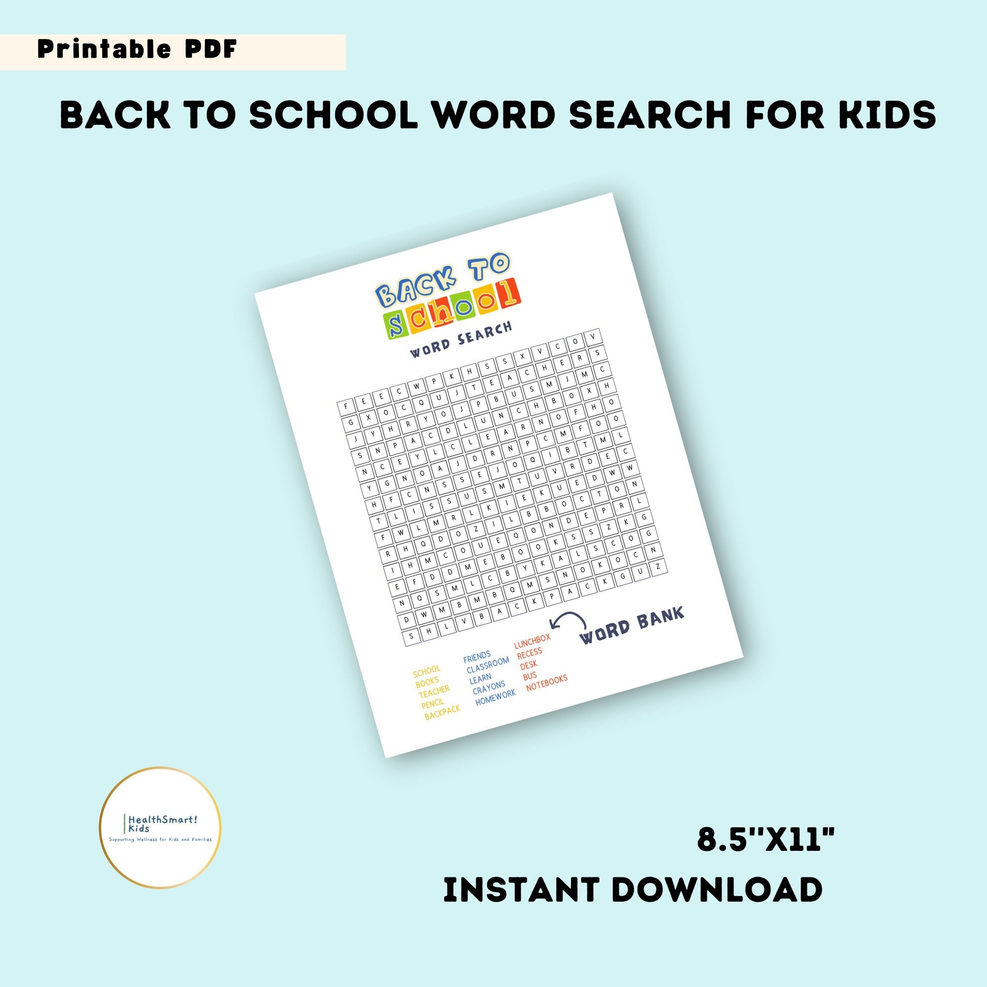 Back to School Word Search Puzzle for Kids - Etsy