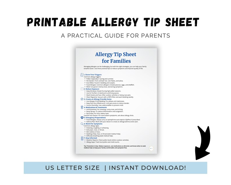 Printable Allergy Tip Sheet | Family Allergy Guide PDF - Etsy