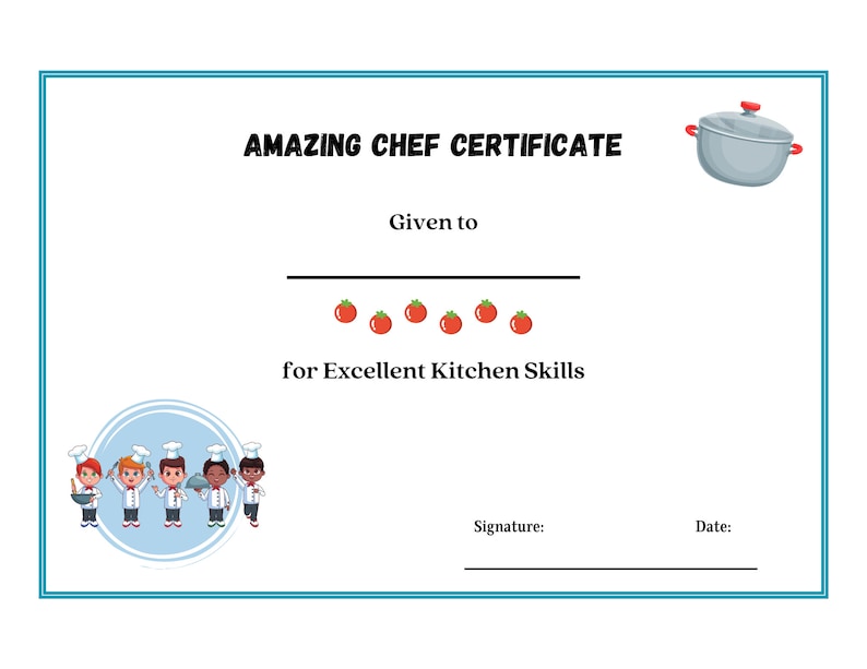 Printable Cooking Certificate for Kids - Etsy