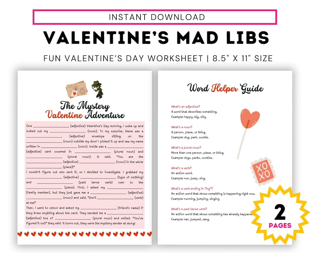 Valentine's Day Mad Libs Mystery Letter Printable Activity - Etsy