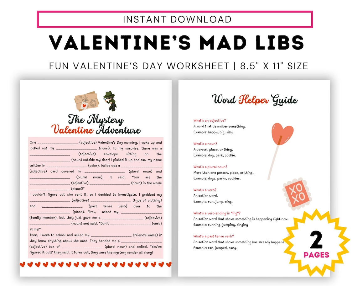 Valentine's Day Mad Libs Mystery Letter Printable Activity - Etsy