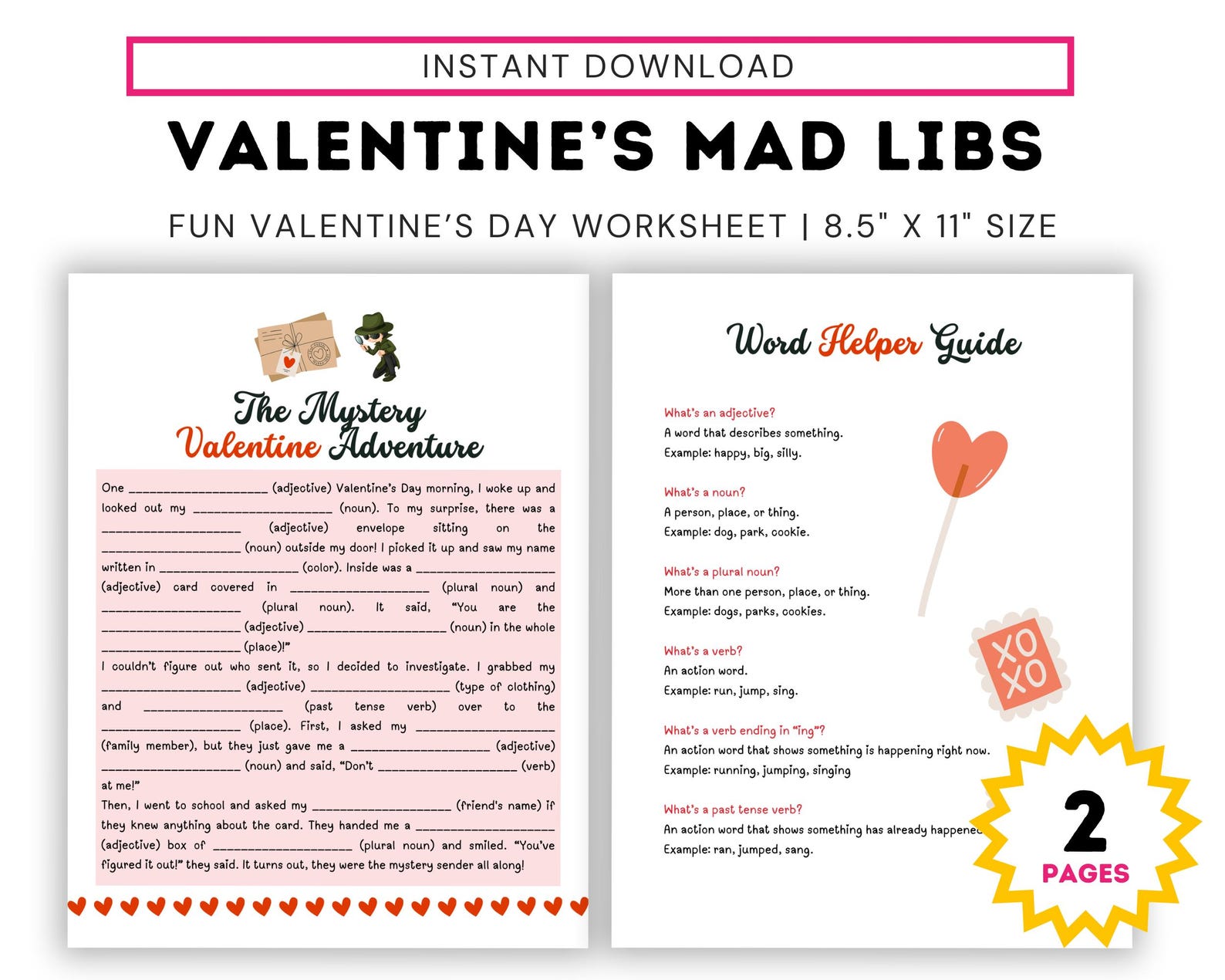Valentine's Day Mad Libs Mystery Letter Printable Activity - Etsy