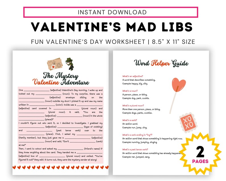 Valentine's Day Mad Libs Mystery Letter Printable Activity - Etsy