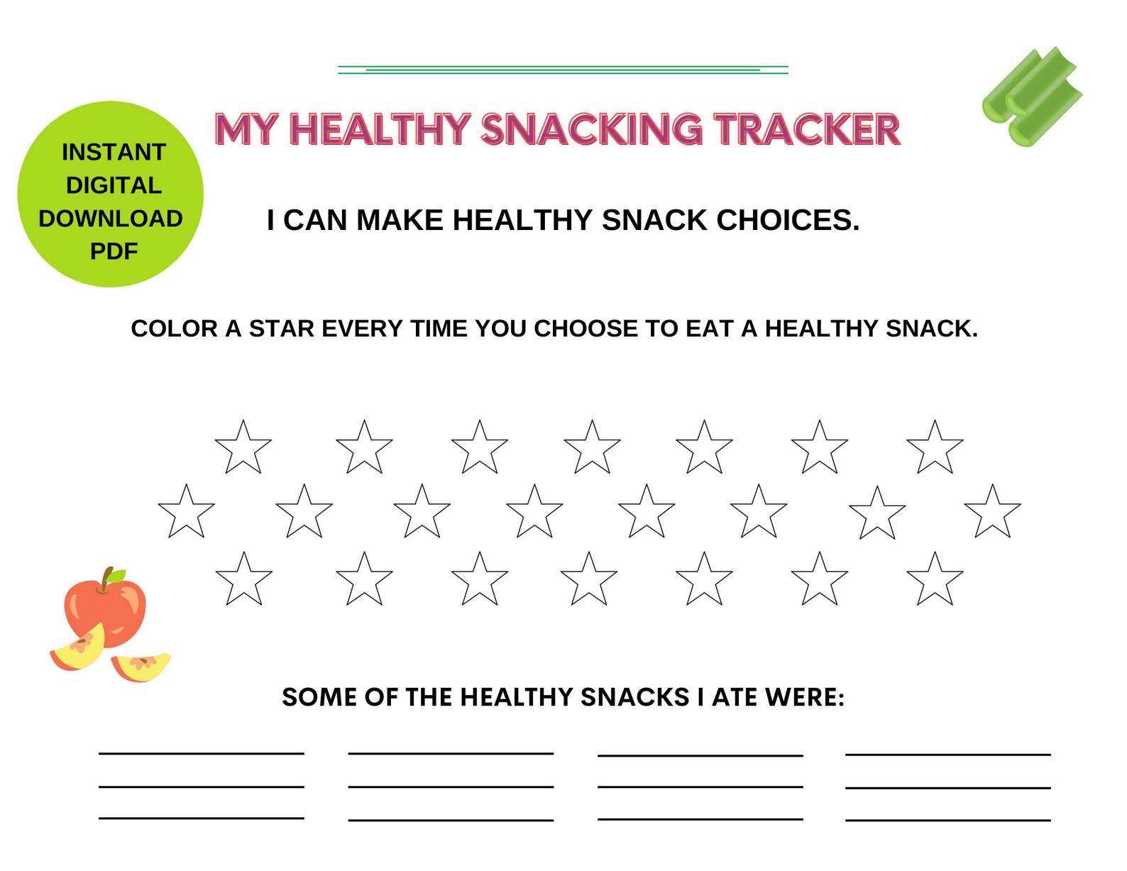 Picky Eater Printable Reward Chart Healthy Snacking Choices Tracker for ...