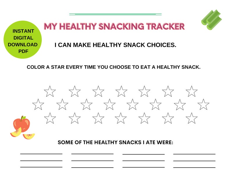 Picky Eater Printable Reward Chart Healthy Snacking Choices Tracker for ...