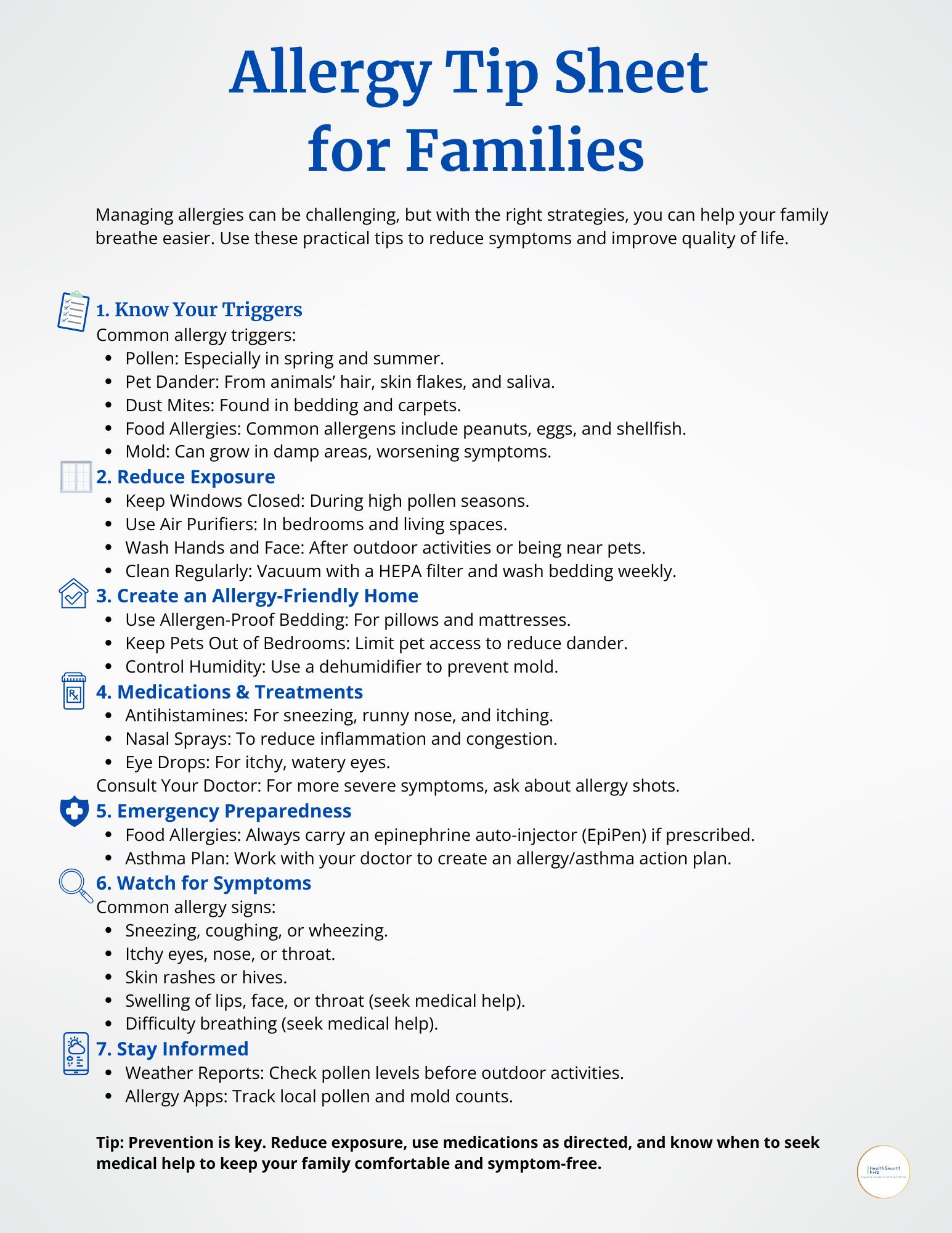 Printable Allergy Tip Sheet | Family Allergy Guide PDF - Etsy