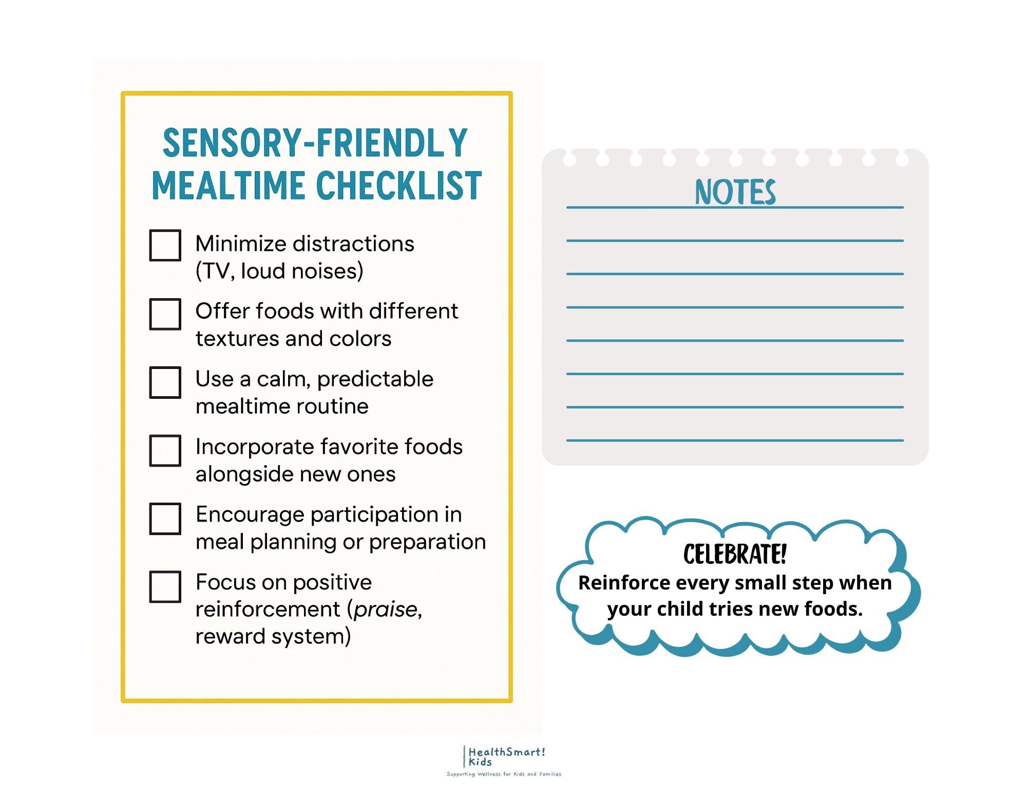 Printable Sensory Feeding Checklist, Mealtime Checklist for Sensory ...