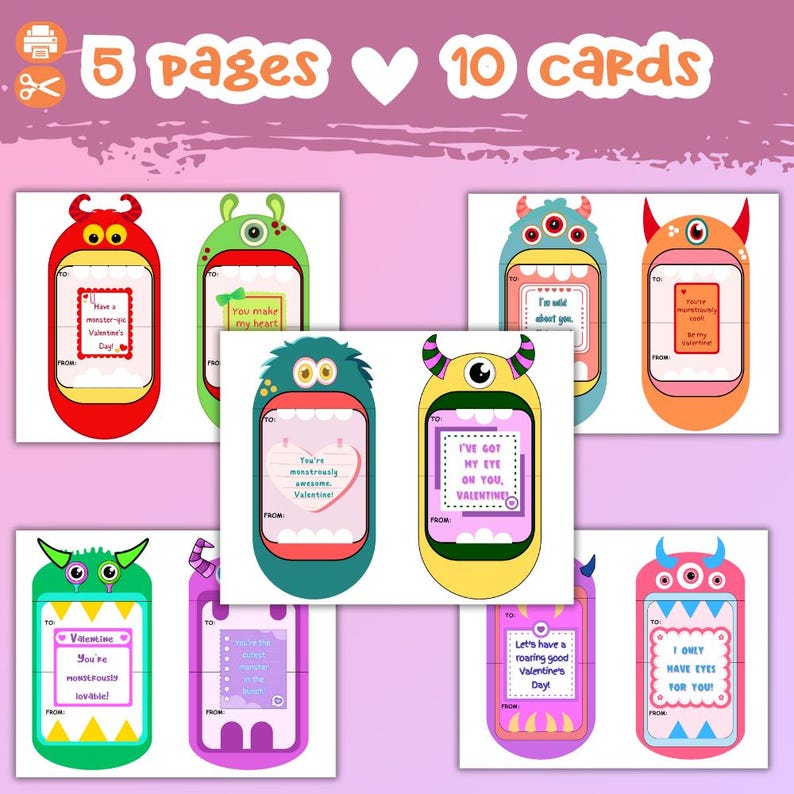 Printable Monster Valentine Cards - Etsy